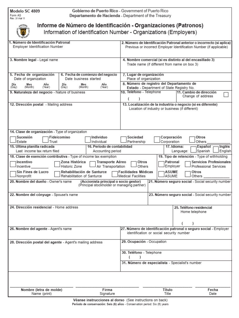Modelo SC 4809 Informe de Numero de Identificación - Organizaciones ...