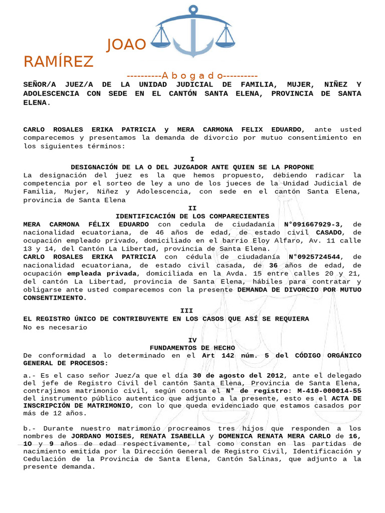 Demanda Mutuo Consentimiento | PDF