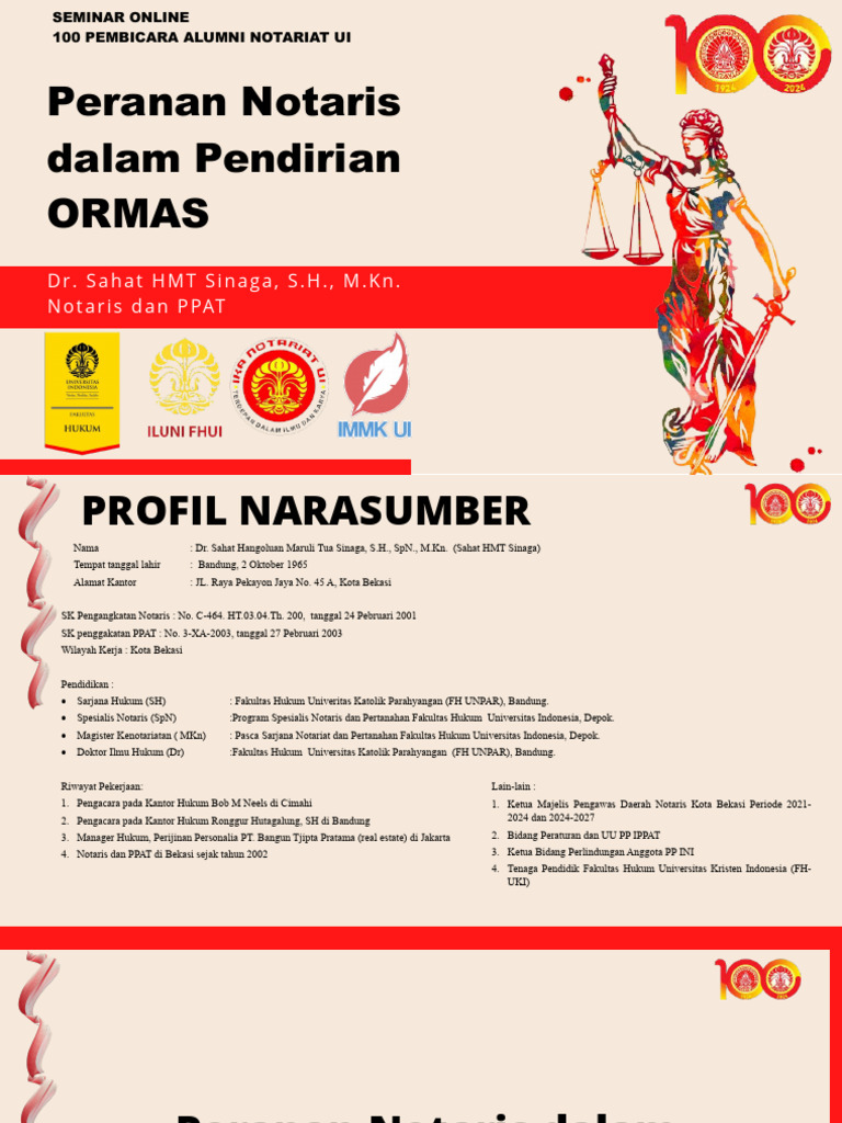 Peranan Notaris Dalam Pendirian Ormas - Dr. Sahat Hangoluan Maruli Tua Sinaga, S.H., M.kn. | PDF