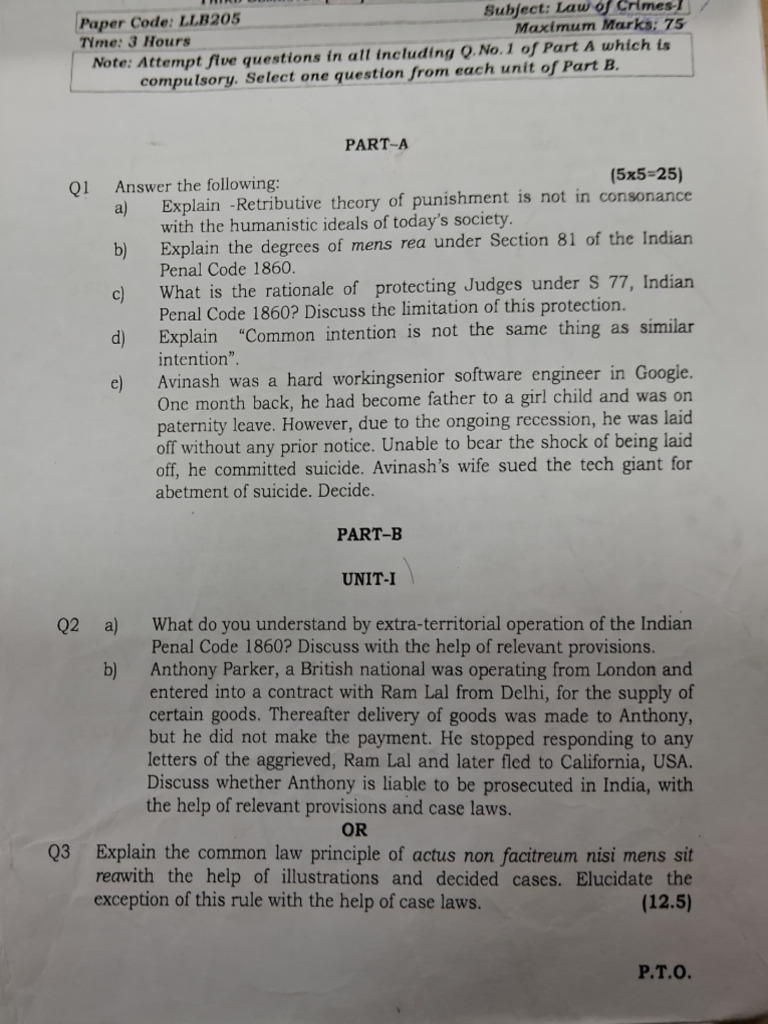 Law of Crimes Sem3 Pyq | PDF