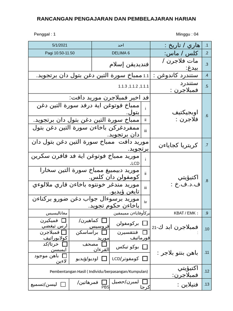 RPH PAK21 MINGGU 1-38 (ALQURAN) THN 6 - For Merge | PDF