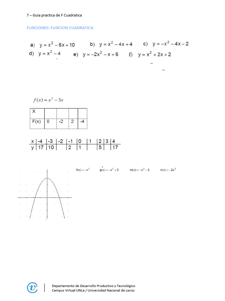 7 - Guia Práctica de Función Cuadrática | PDF