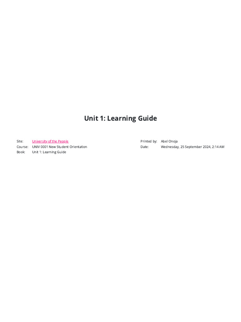Unit 1 - Learning Guide - Home | PDF