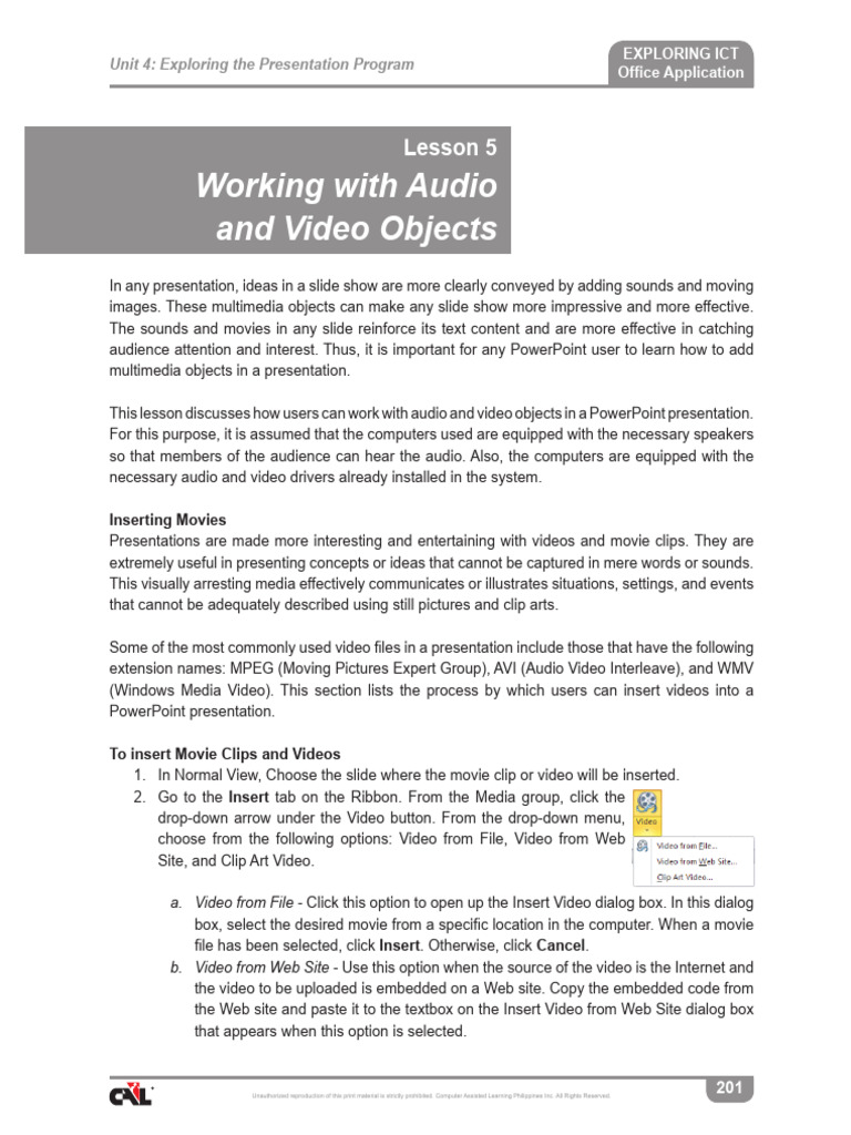 Working With Audio and Video Objects: Lesson 5 | PDF