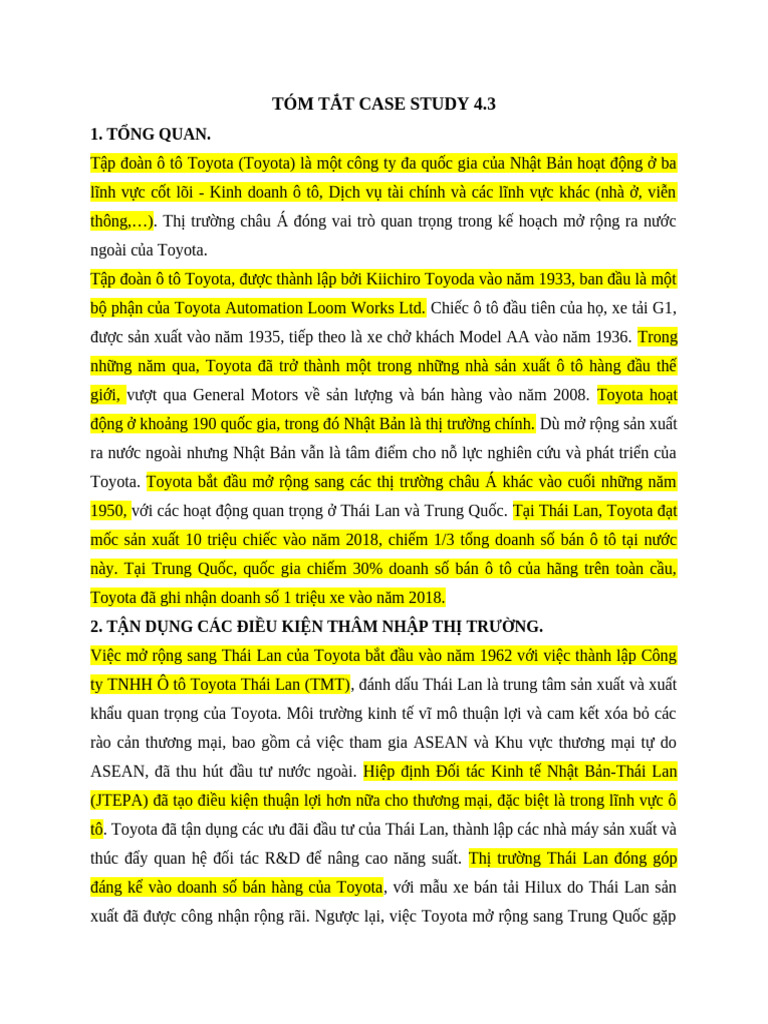 Tóm Tắt Case Study Toyota | PDF
