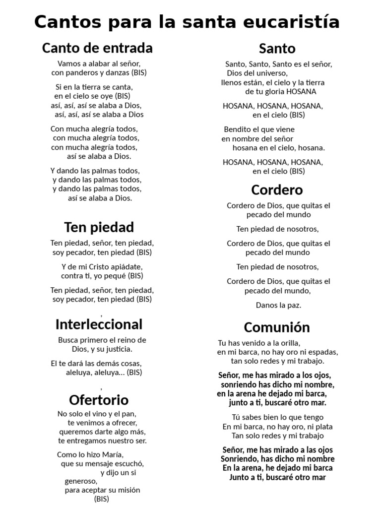 Cantos De Eucaristía Y Piedad Católica Pdf Eucaristía Pecado
