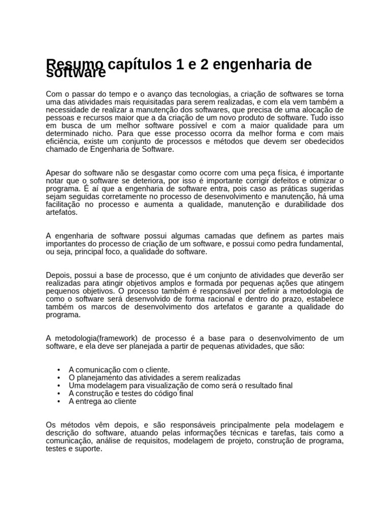 Resumo Cap 1 e 2 Engenharia de Software | PDF | Engenharia de Software ...