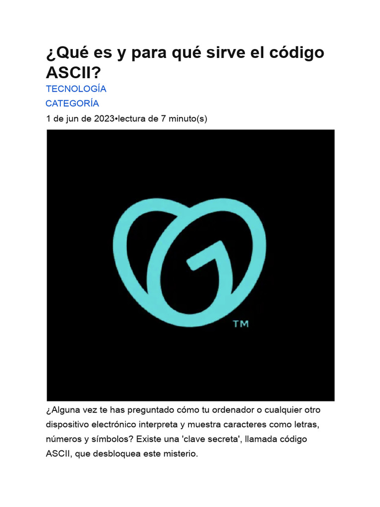 ¿Qué Es y para Qué Sirve El Código ASCII | PDF | Ascii | Codificaciones