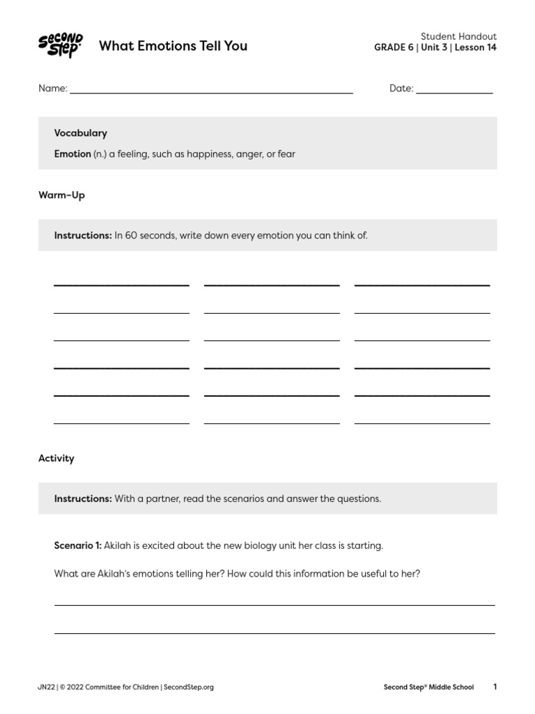 Unit 3 Handouts - Second Step | PDF