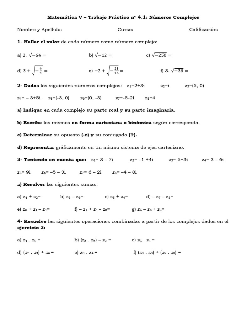TPn°4.1 Números Complejos 24 | PDF