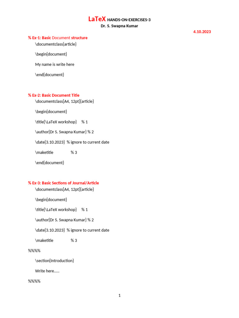 Class Room - LaTeX Hands-on-Exercises-3 | PDF