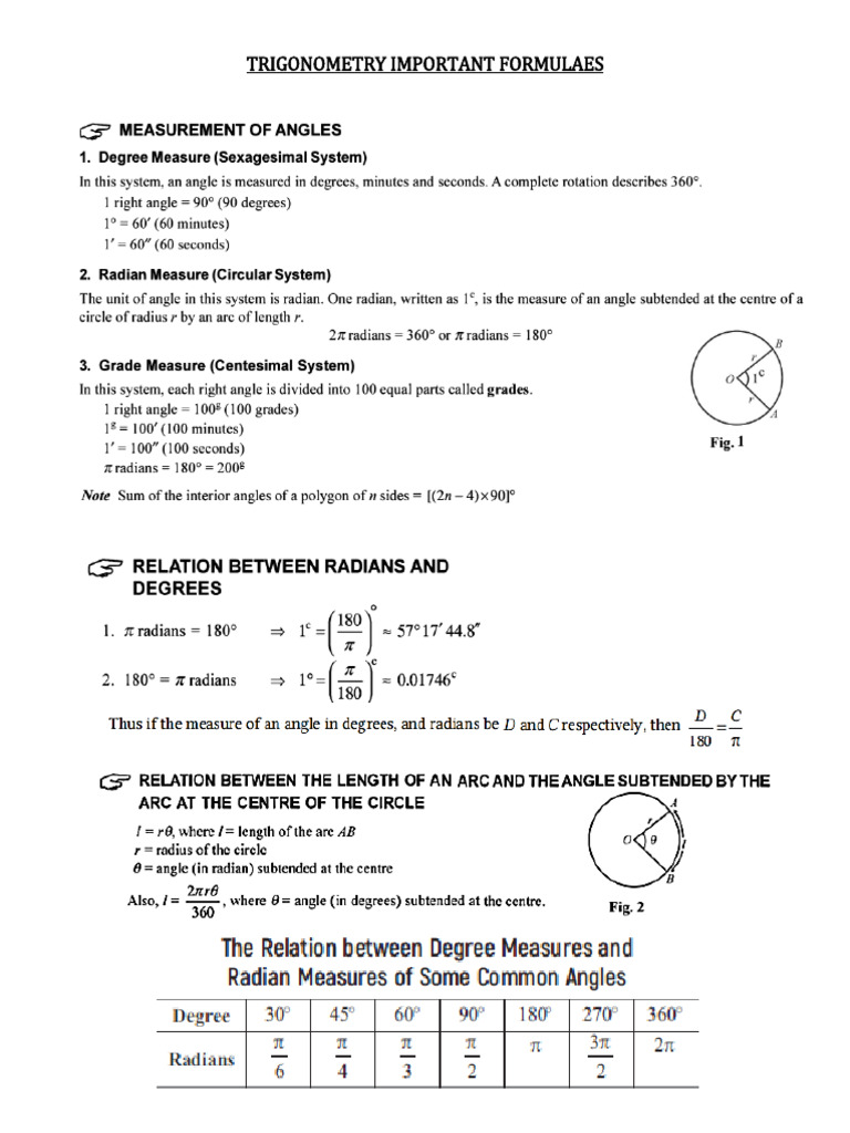 Trigonometry Notes | PDF