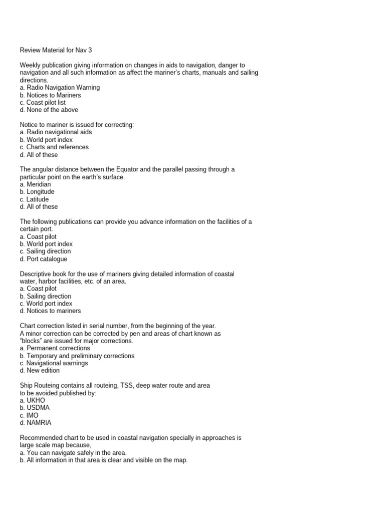 Review Material For Nav 3 | PDF | Compass | Navigation