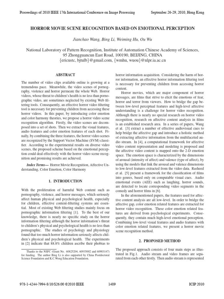 Horror Movie Scene Recognition Based On Emotional Perception | PDF