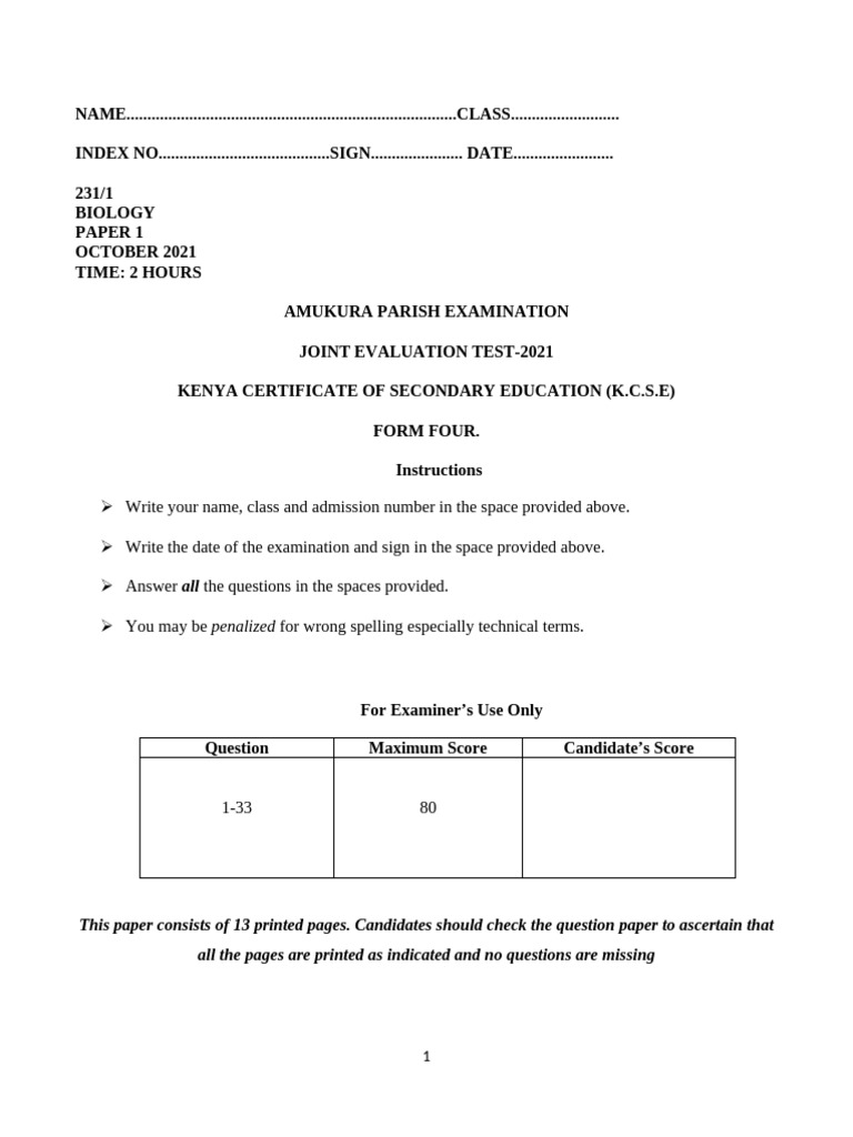 Bio f4 pp1 Qs Model 08022021 | PDF
