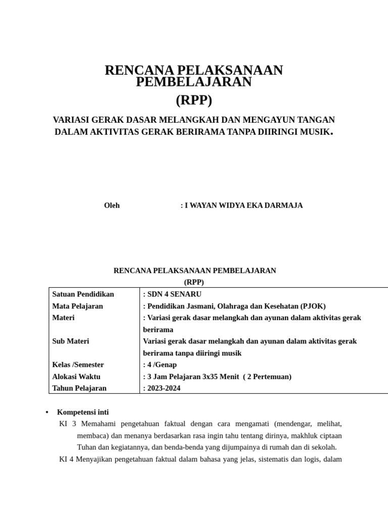 RPP KLS 4 SD Aktivitas Gerak Berirama | PDF