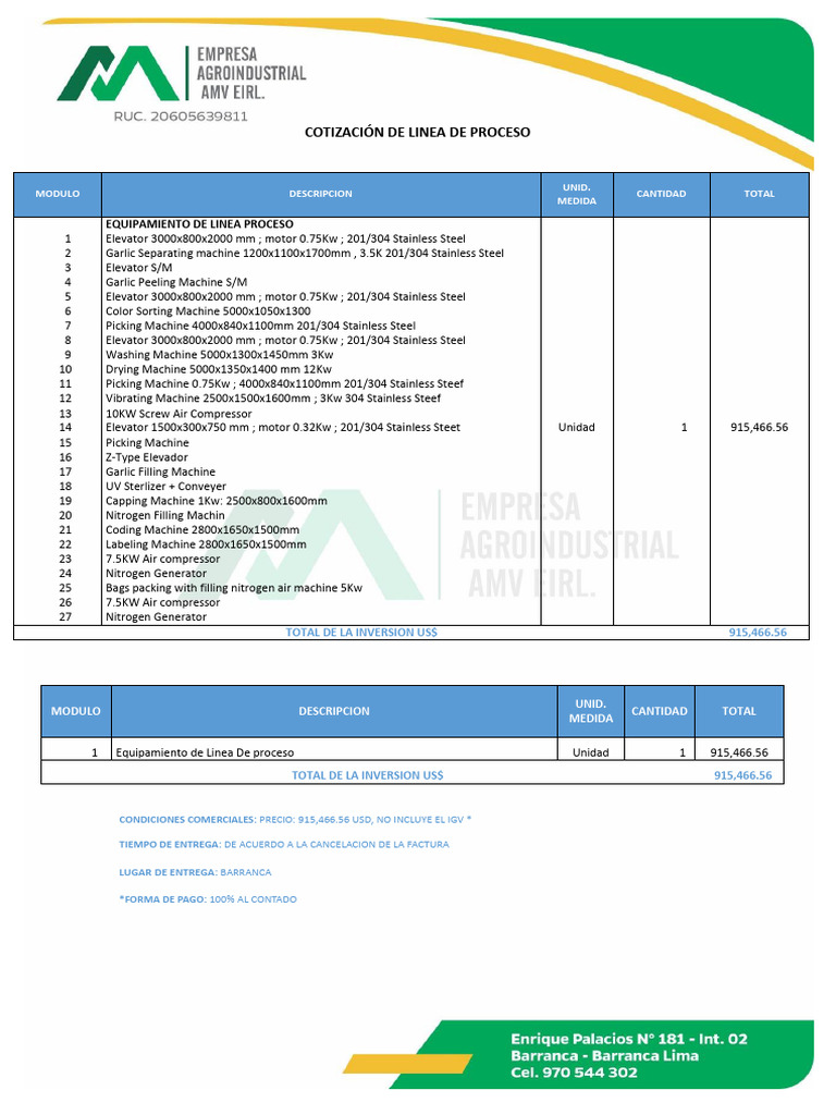 Proforma 3 Procesadira de Ajos | PDF