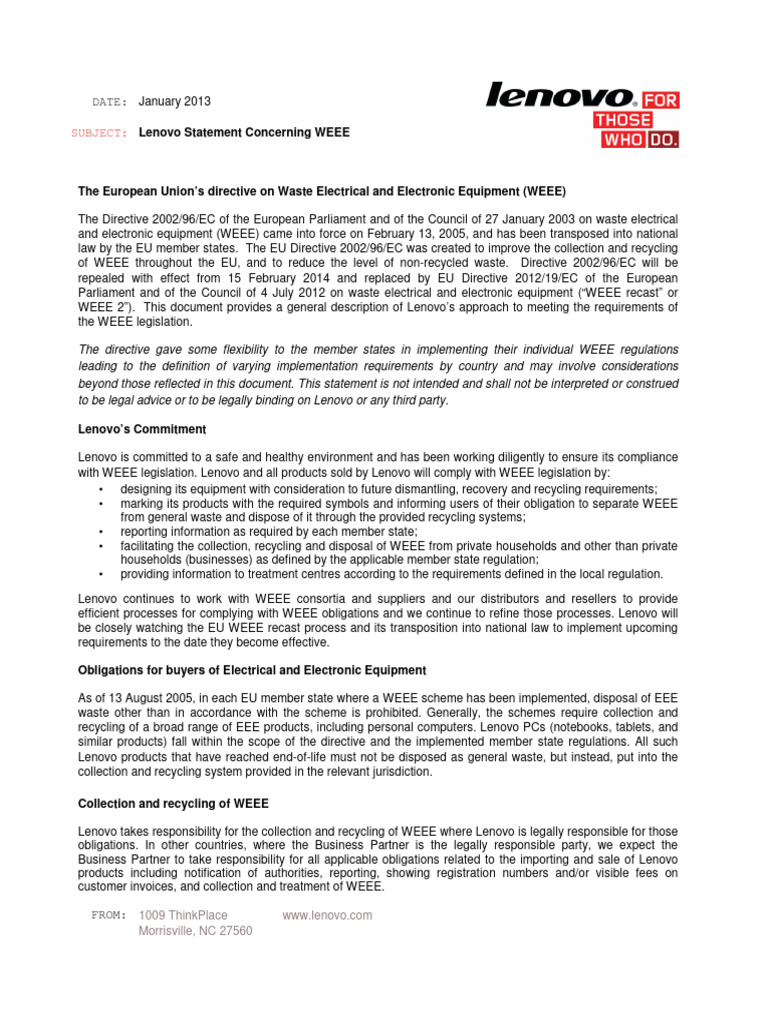 Lenovo WEEE Statement | PDF