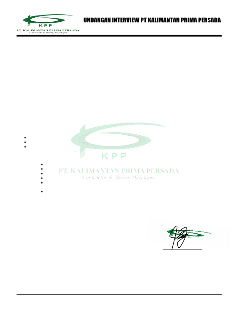 Undangan Tes Interview PT Kalimantan Prima Persada (KPP) - Balikpapan | PDF