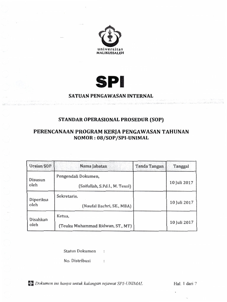 8 Sop PRCN Kerja Pengawasan Tahunan | PDF