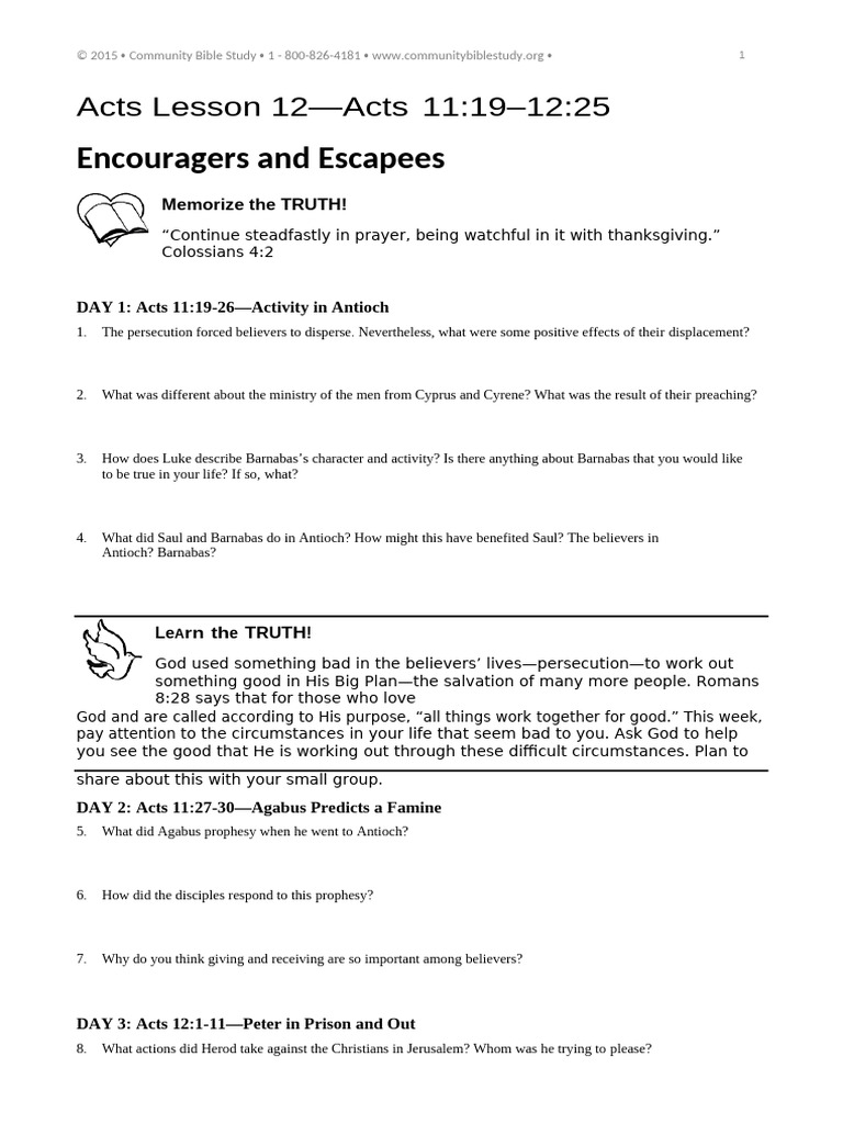 12 Acts - AOS - Acts Lesson 12-Acts 11-19-12-25 Encouragers and ...