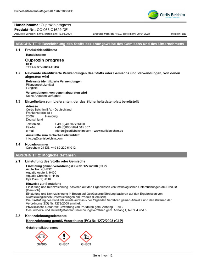 Cuprozin Progress CO 063 C1629 DE | PDF