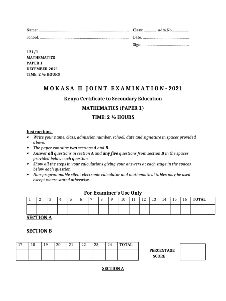 Model 8022022001-Maths Paper 1 Questions | PDF