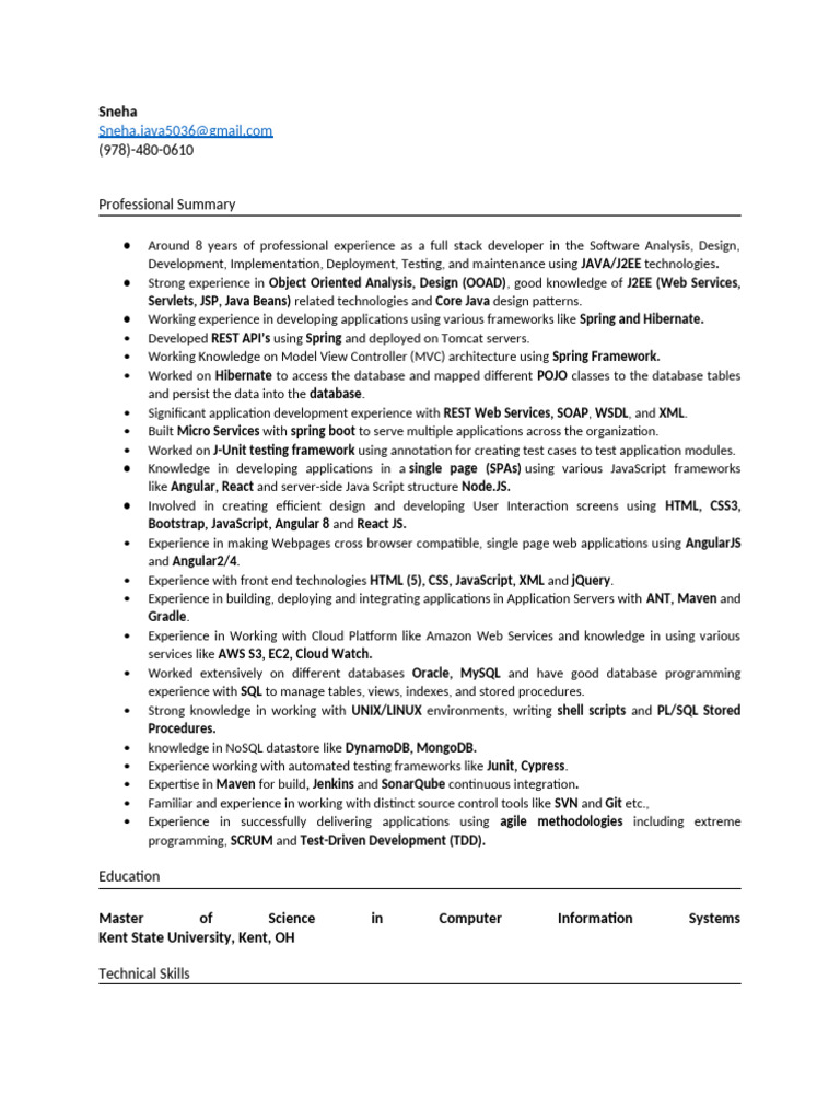 Sneha Tek Resume | PDF