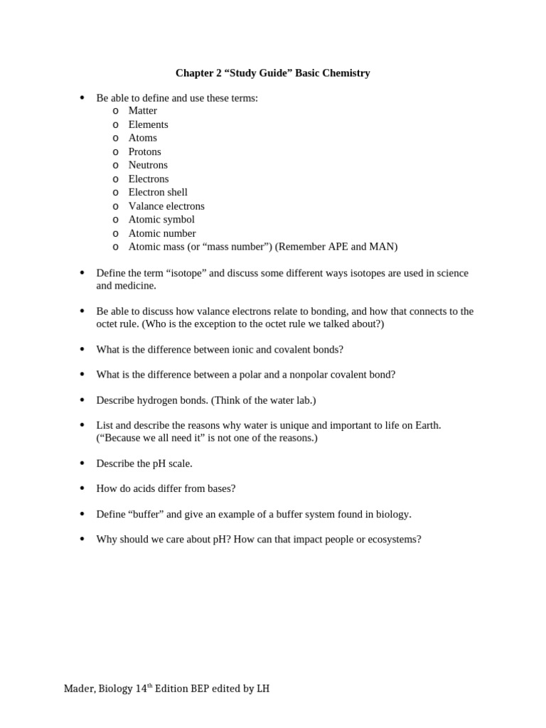 Chapter 2 Study Guide | PDF