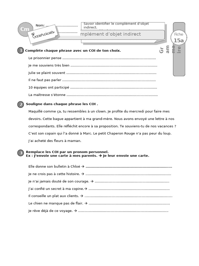 Cm1 Exercices Coi | PDF