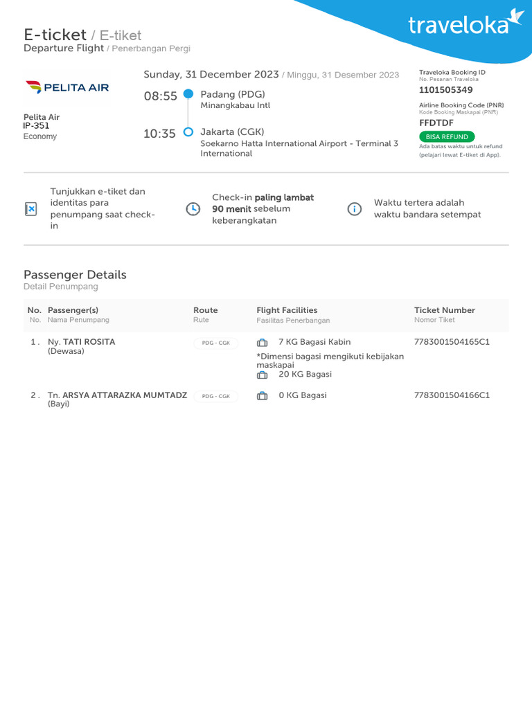 Firli Syafira-PDG-FFDTDF-CGK-FLIGHT - ORIGINATING | PDF