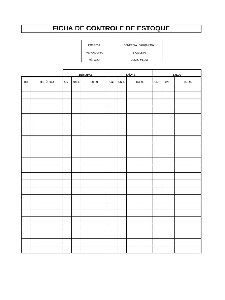 Modelo de Ficha de Controle de Estoque | PDF
