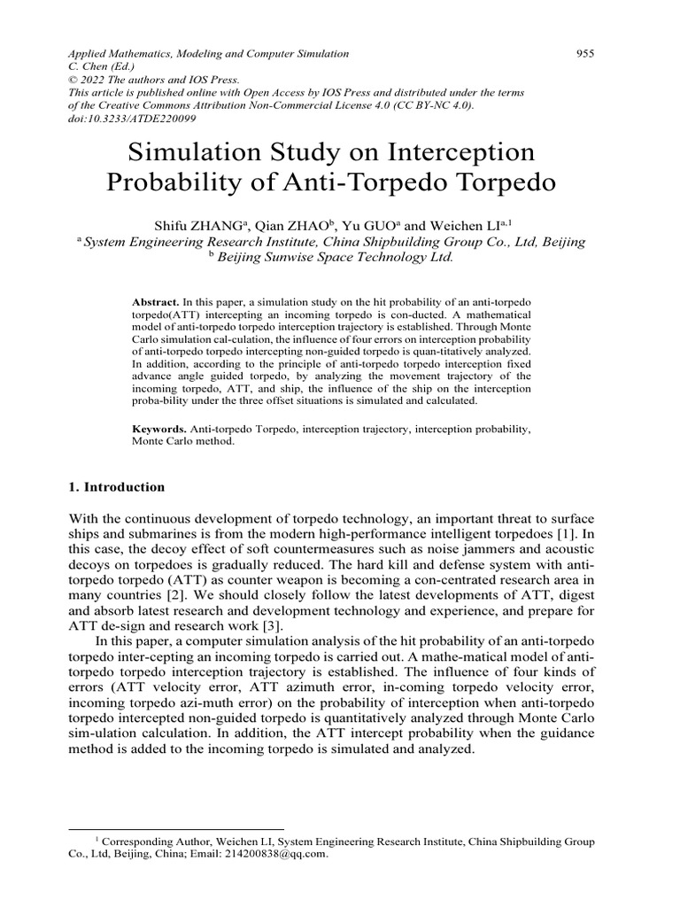 Simulation Study On Interception Probability of An | PDF | Torpedo ...