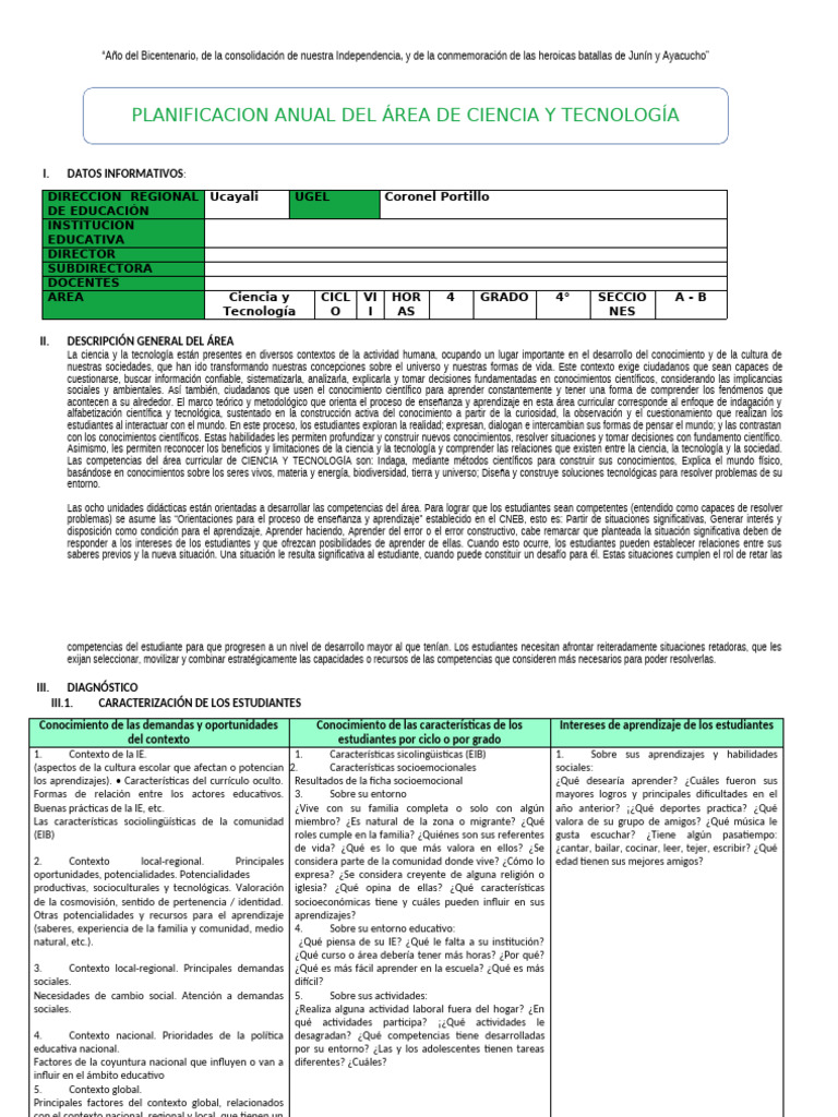 Modelo de Plan Anual 4° | PDF