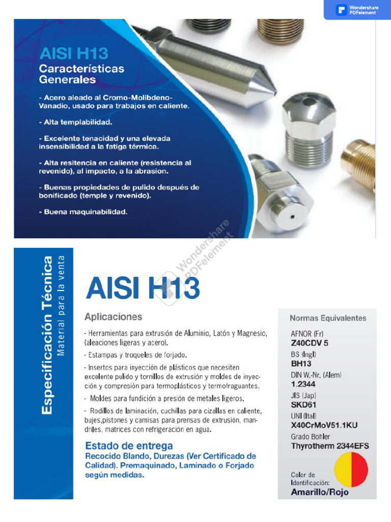Ficha Tecnica Aisi h13 | PDF