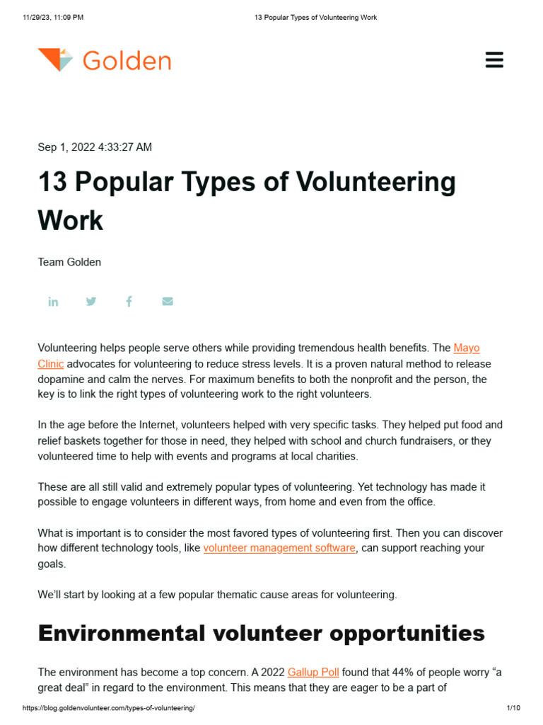 13 Popular Types of Volunteering Work | PDF