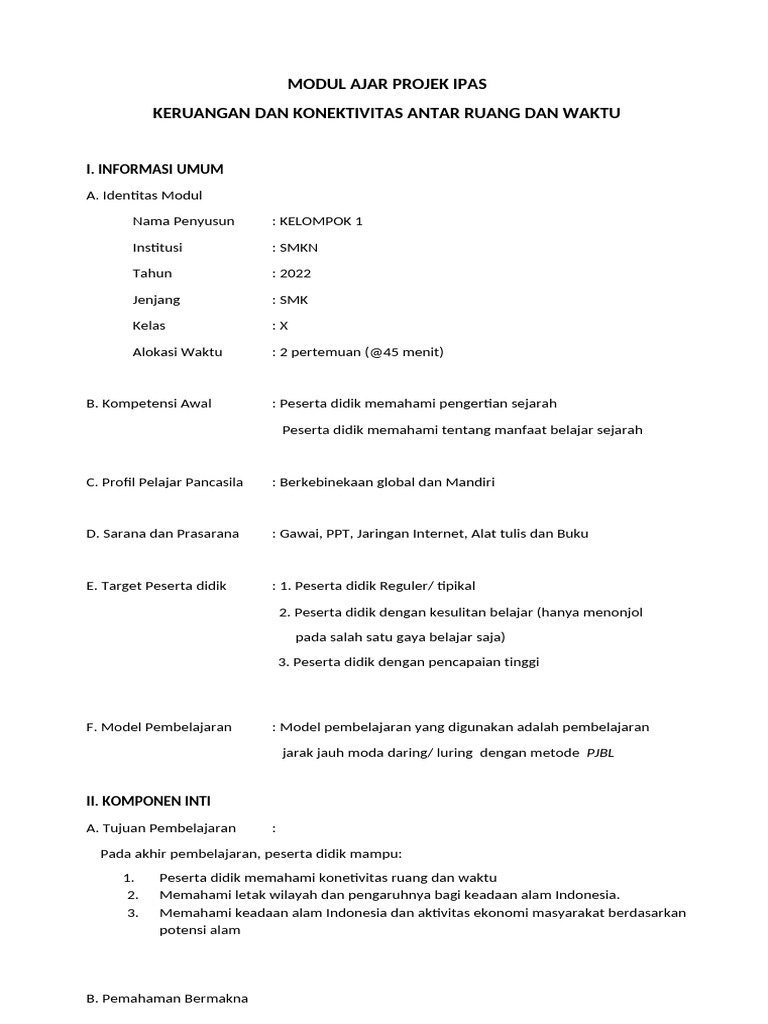 5 - Modul Ajar Keruangan Dan Konektivitas Antar Ruang Dan Waktu | PDF