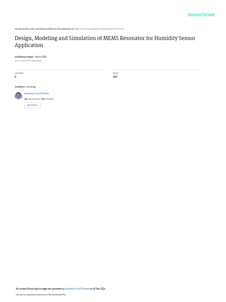 Design, Modeling and Simulation of MEMS Resonator For Humidity Sensor ...