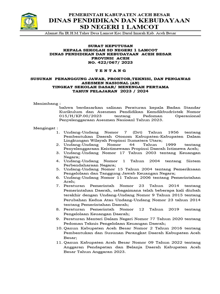 Pelaksanaan Anbk SDN 1 Lamcot 2023 | PDF