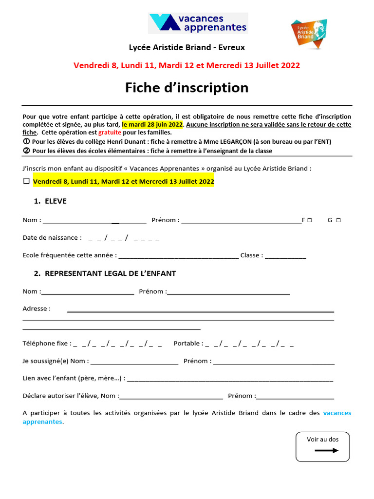 Fiche D'inscription | PDF