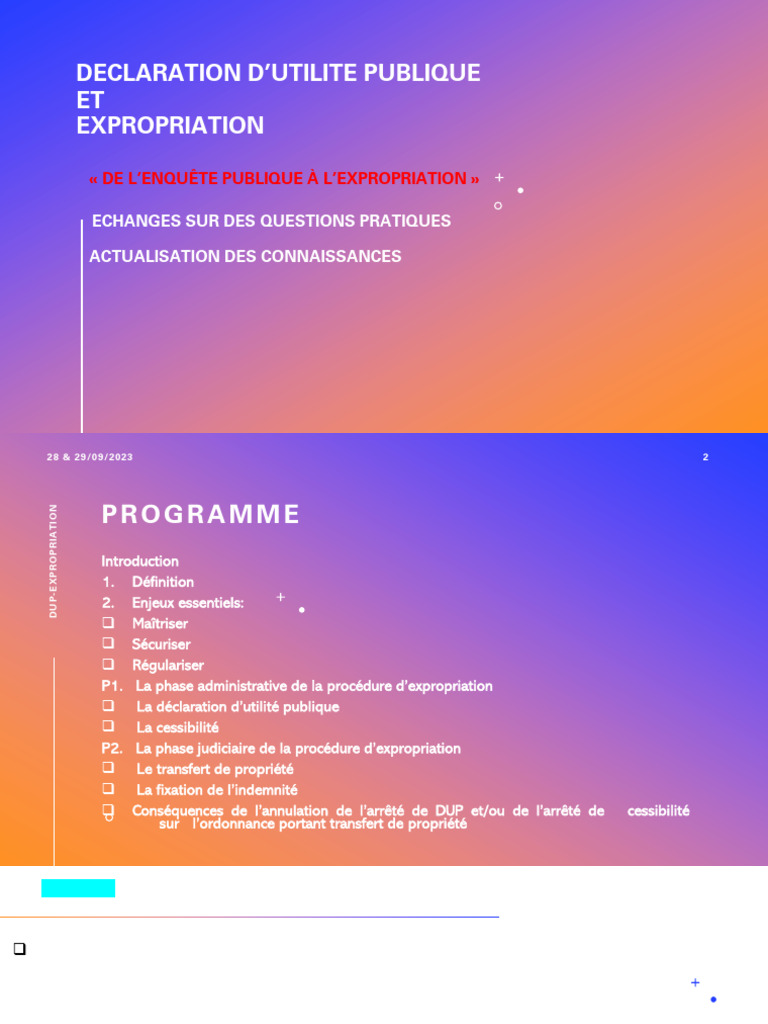 2023 09 28 Et 29 Support Formation - DUP Expropriations | PDF