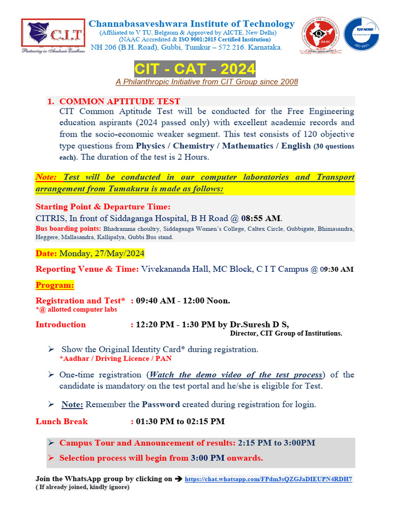 Instructions CIT CAT 2024 (Revised) | PDF