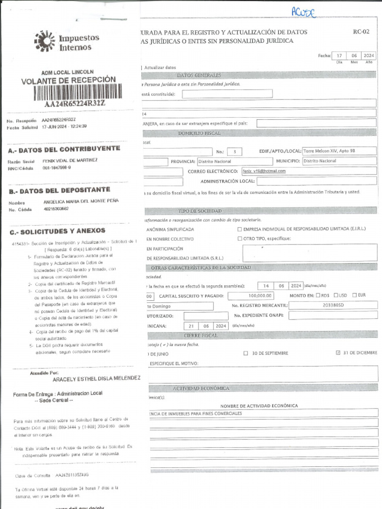 (ACUSE) Registro de RNC-PENSES 214, S.R.L | PDF