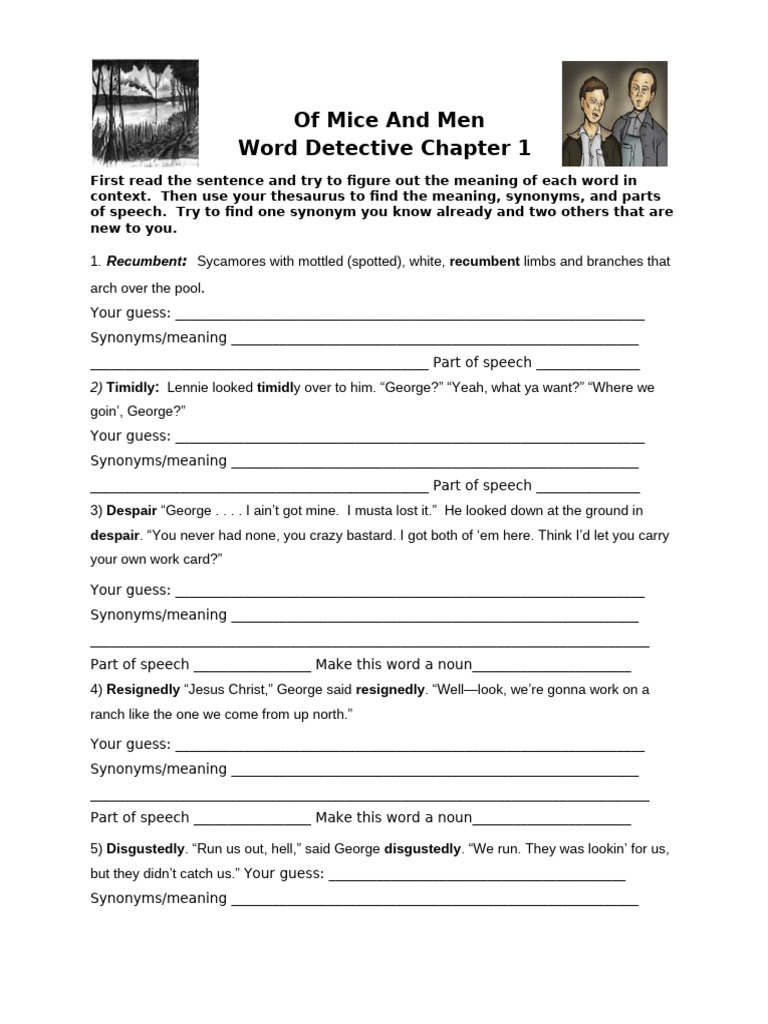 Of Mice and Men Chapter 1 Word Detective | PDF | Part Of Speech ...