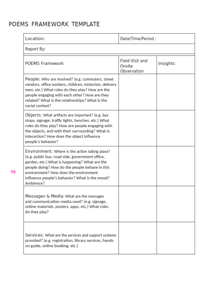 POEMS Framework Template - Design Thinking | PDF