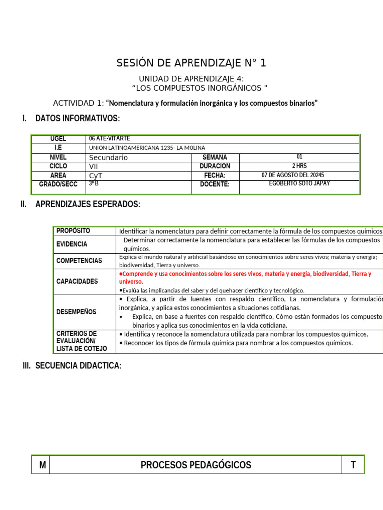 A-3º Ses Act 1-Cyt-Und 4 - Sem 1 | PDF