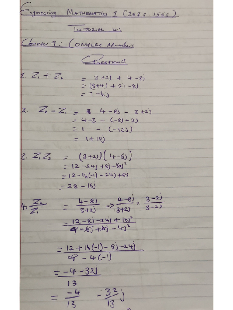 Tutorial 4 Complex Numbers | PDF