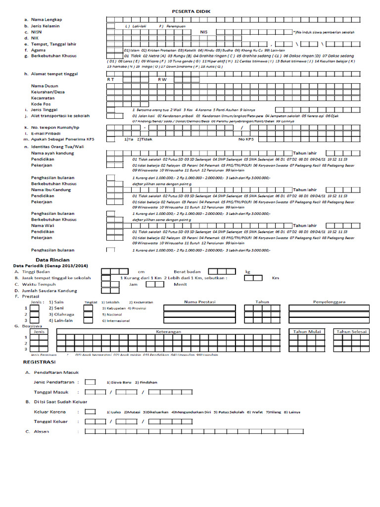 Contoh Formulir Data Siswa | PDF