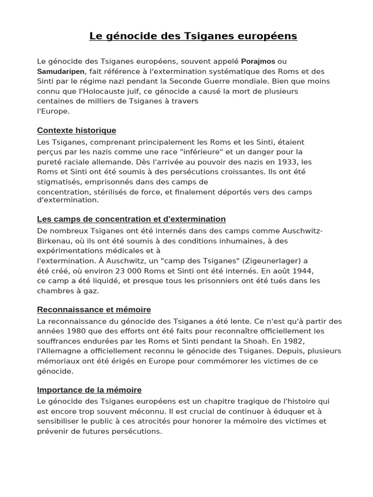 Le Génocide Des Tsiganes Européens | PDF