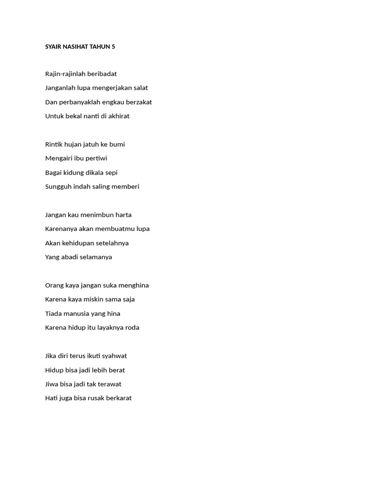 Syair Nasihat Tahun 5 | PDF